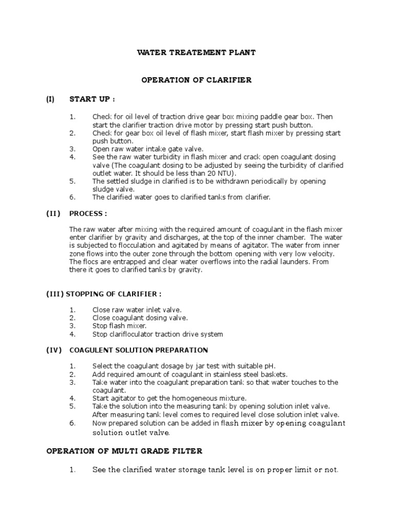 Sop WTP Combined | PDF | Pump | Valve