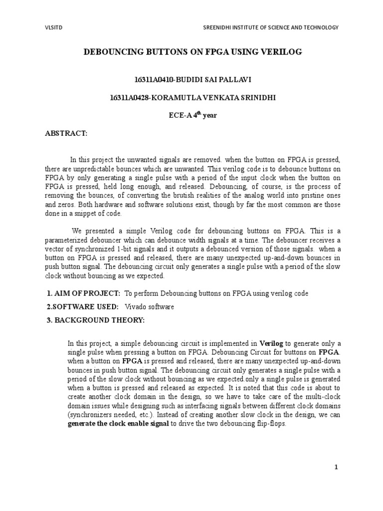 FPGA Button Debouncing with Verilog | PDF | Field Programmable Gate ...