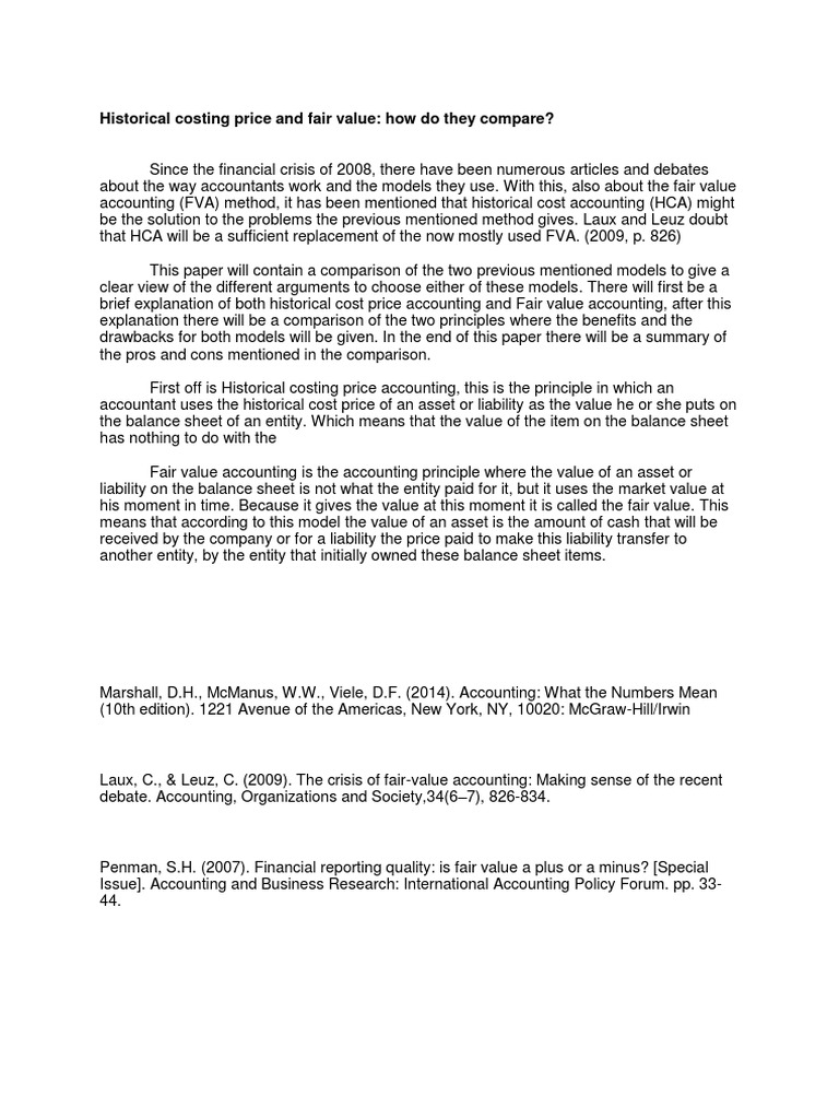 Historical Cost vs Fair Value Accounting | PDF | Finance & Money ...