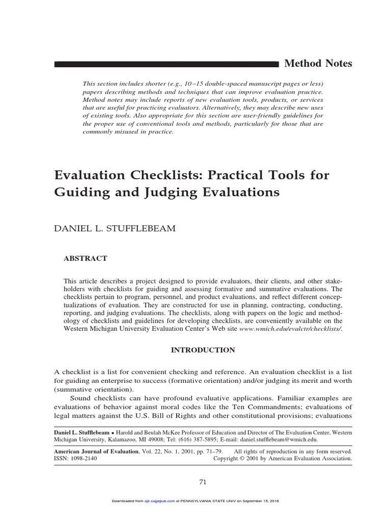 Stufflebeam - Checklist Evaluation | PDF | Evaluation | Behavior ...