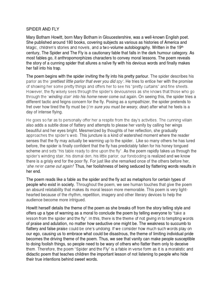 The Spider and The Fly: A Cautionary Fable | PDF | Poetry