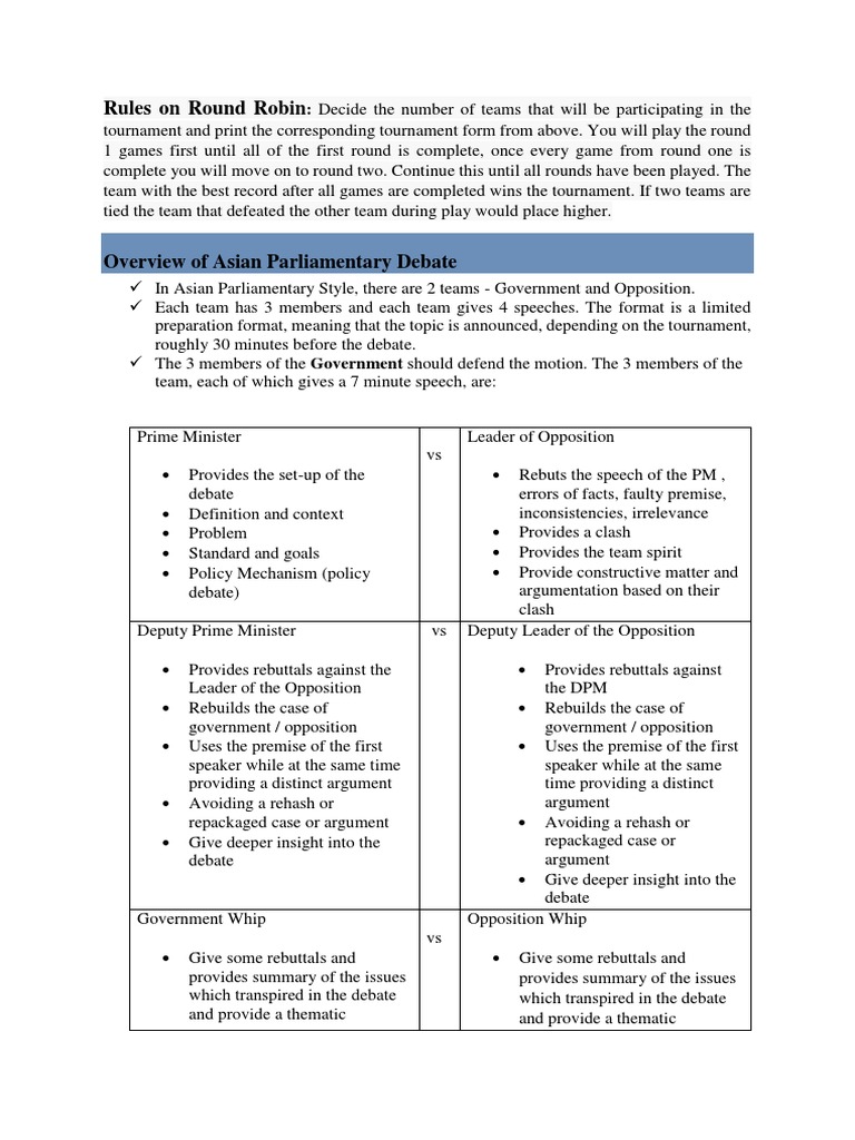 Asian Parliamentary Debate Rules | PDF | Public Sphere