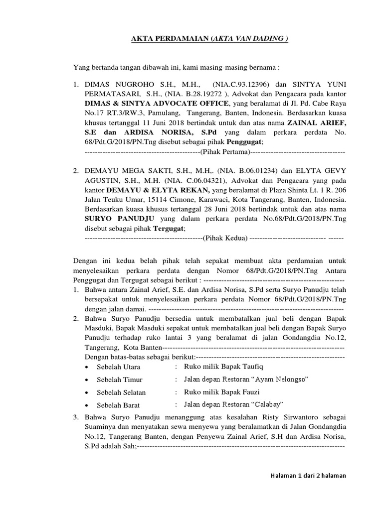 Akta Perdamaian | PDF