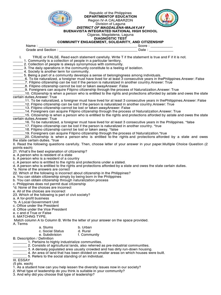 Diagnostic Test Community Engagement | PDF | Naturalization | Citizenship