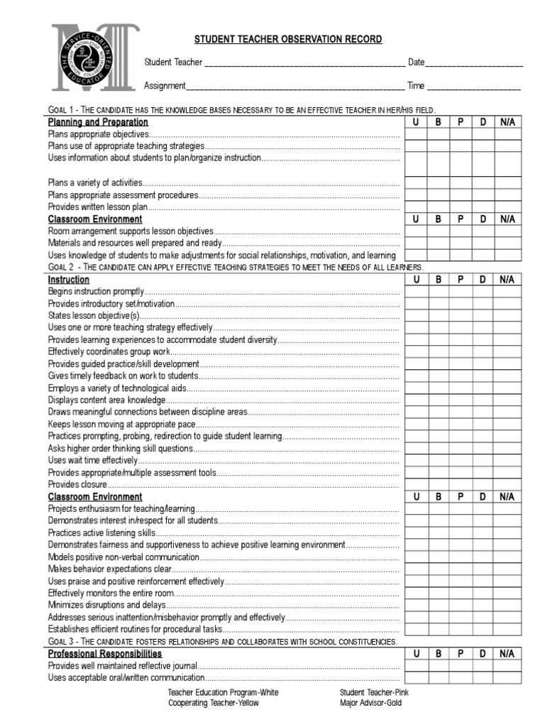 B.Ed Student Teacher Observation Record | PDF | Teachers | Motivation