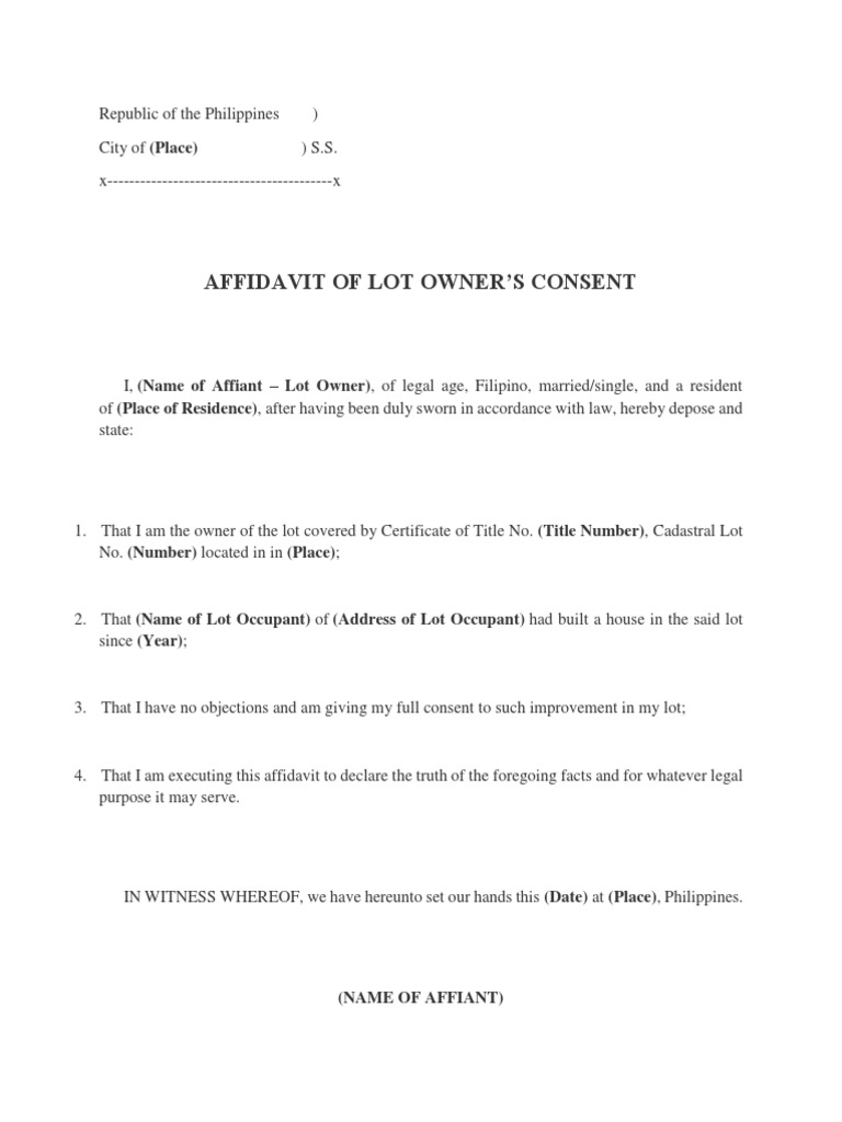 Affidavit of Lot Owner’s Consent