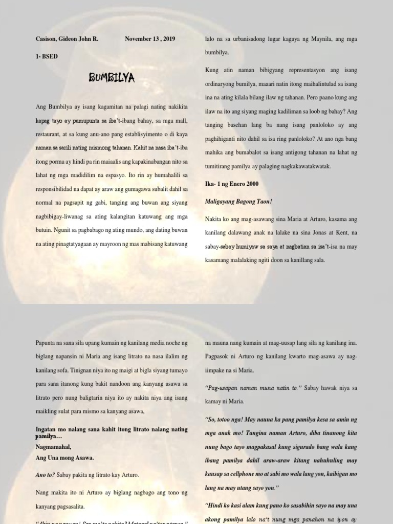 Casison - BUMBILYA - Maikling Kwento | PDF
