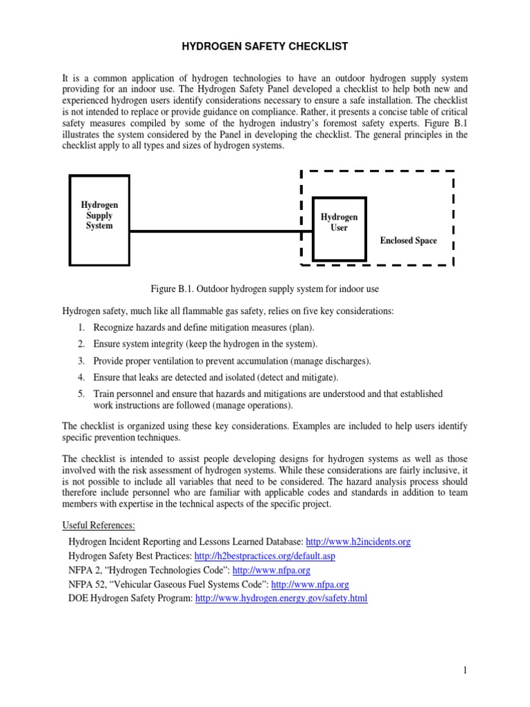 Hydrogen Safety Checklist | PDF | Valve | Emergency Management