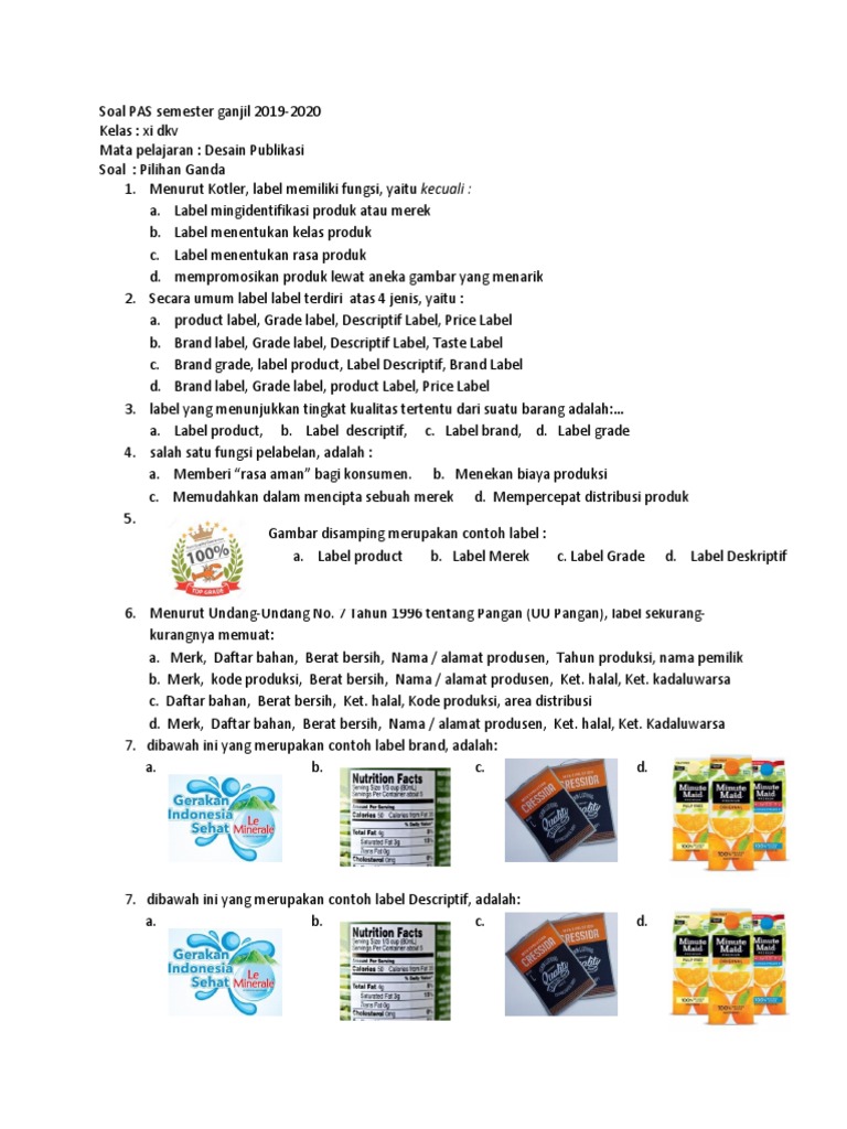 Soal Label Packaging Kemasan | PDF