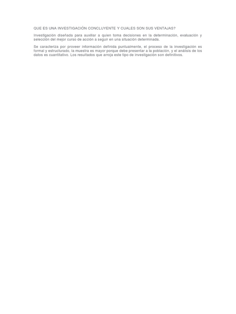 Que Es Una Investigación Concluyente y Cuales Son Sus Ventajas | PDF
