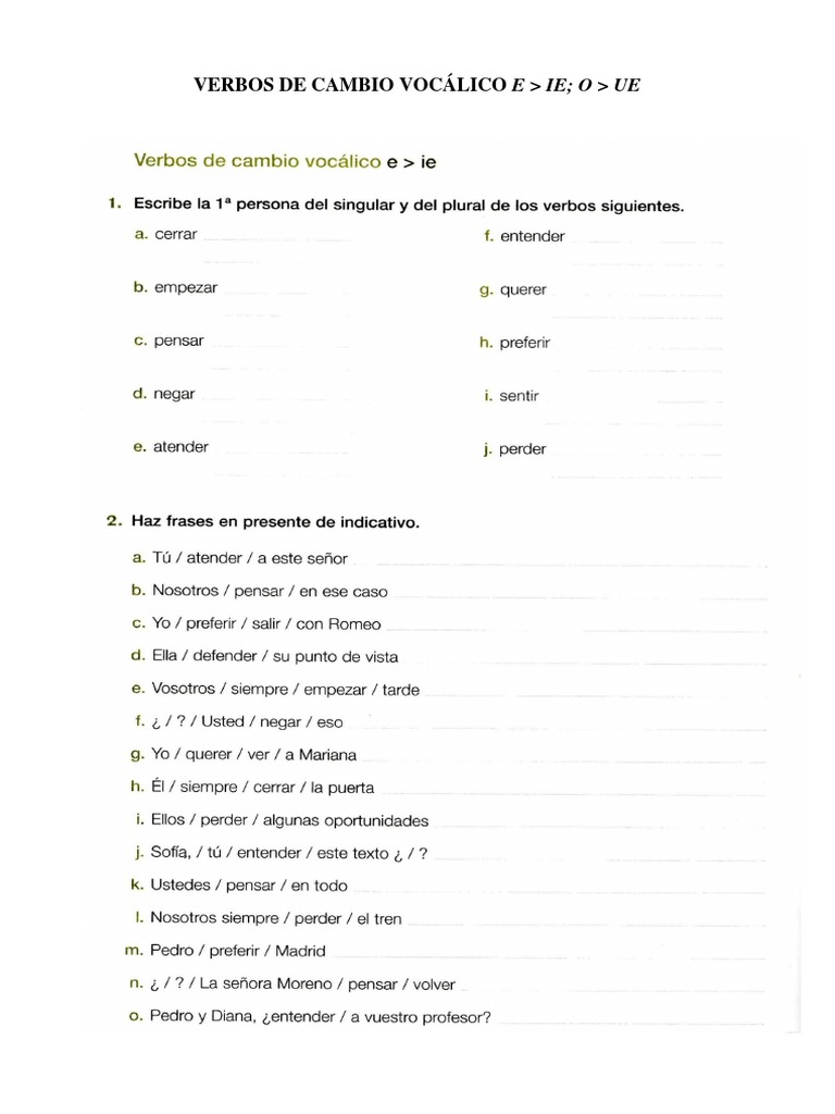 Verbos Cambio Vocálico | PDF