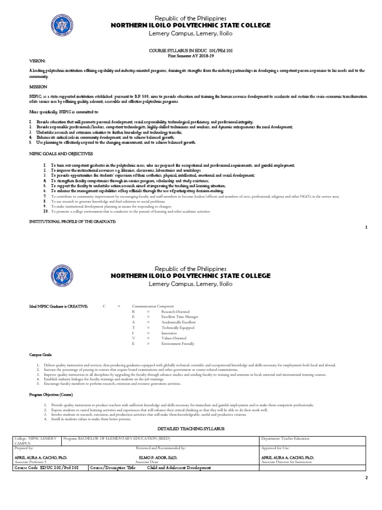 Ped 101 Syllabus | PDF | Child Development | Relationships