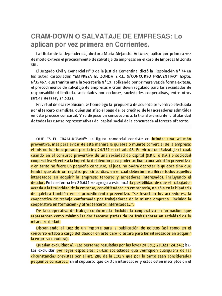 6-Cram-Down o Salvataje de Empresas | PDF | Bancarrota | Valoración ...