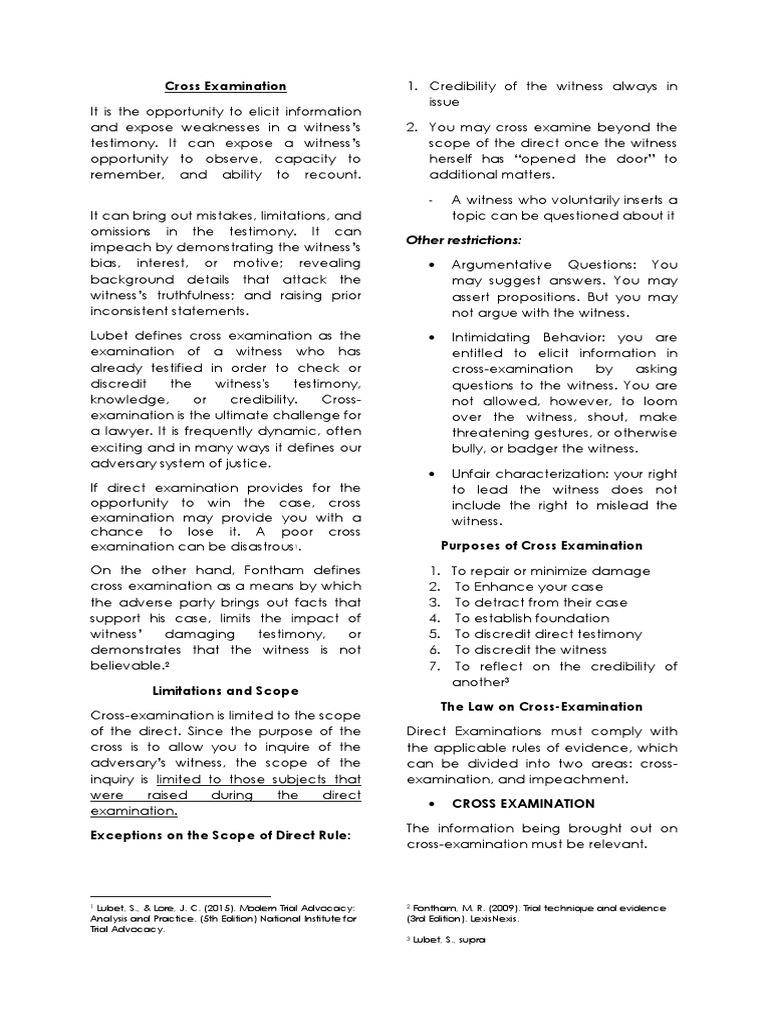Cross Examination | PDF | Witness Impeachment | Witness