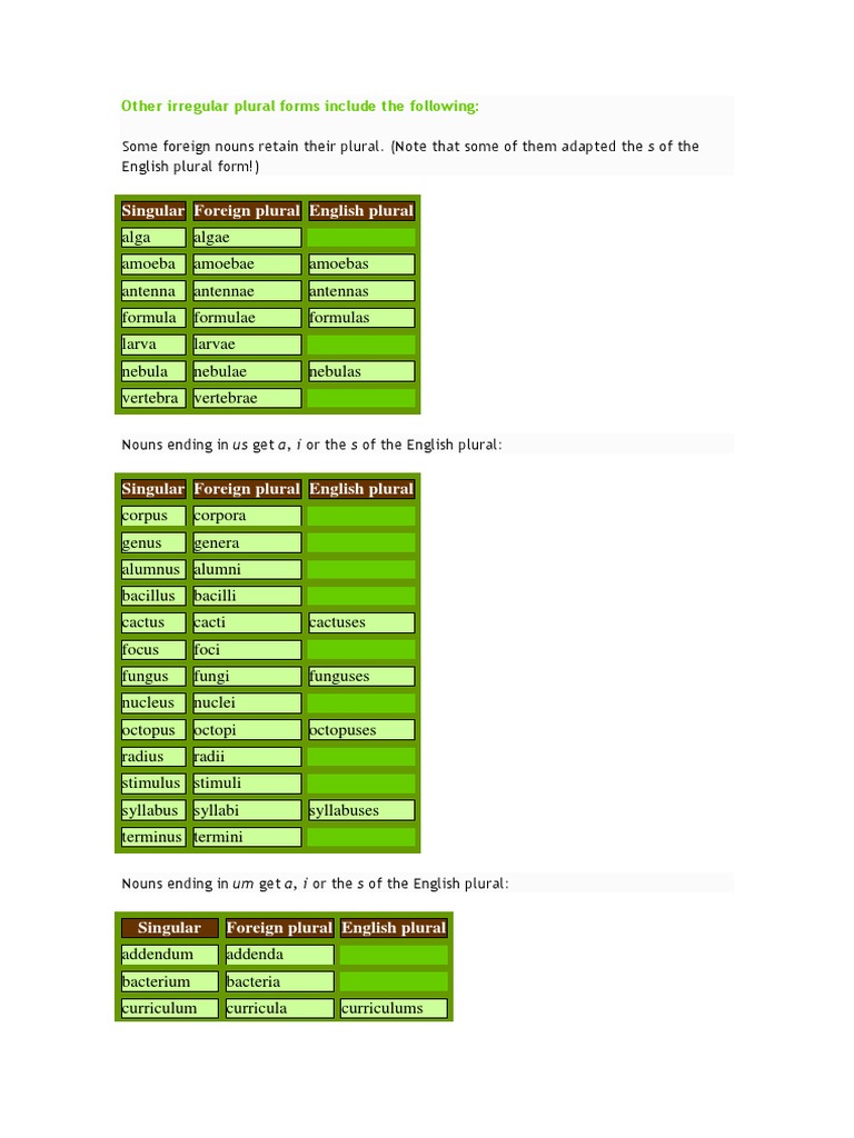 Irregular Plural Forms Explained | PDF | Nature