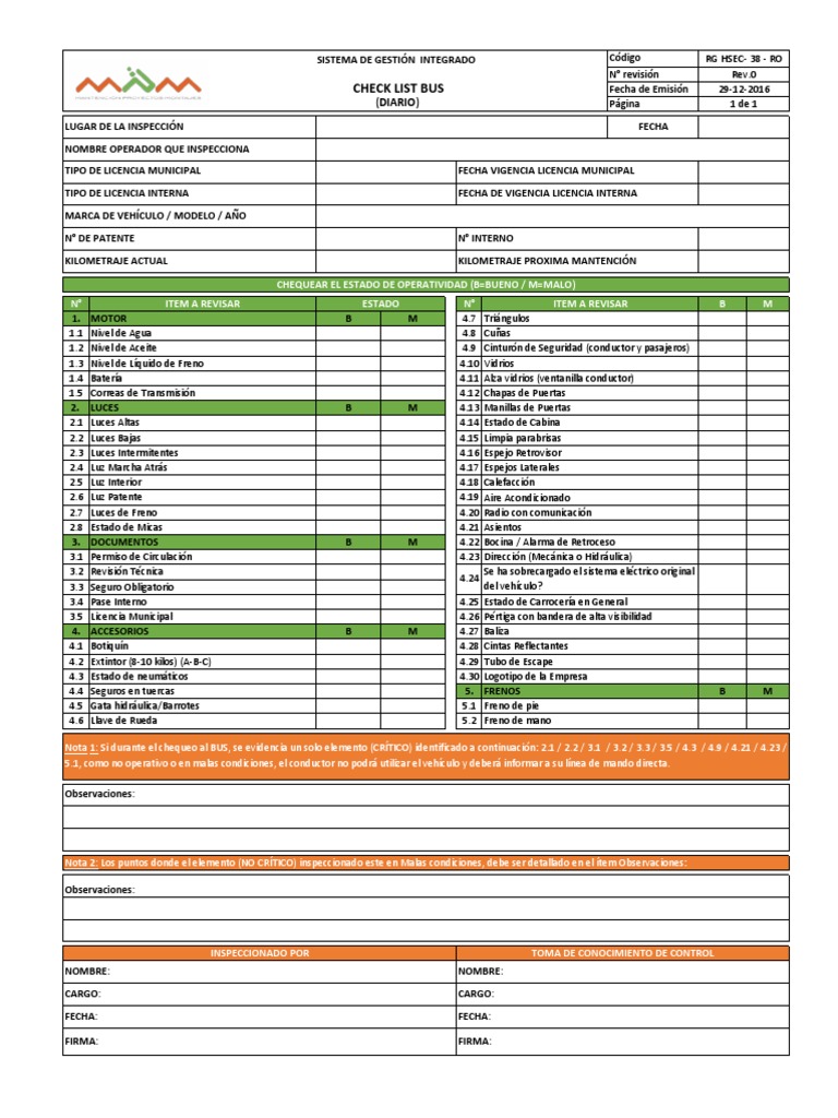 Check List Bus PDF | PDF | Industria automotriz | Coche