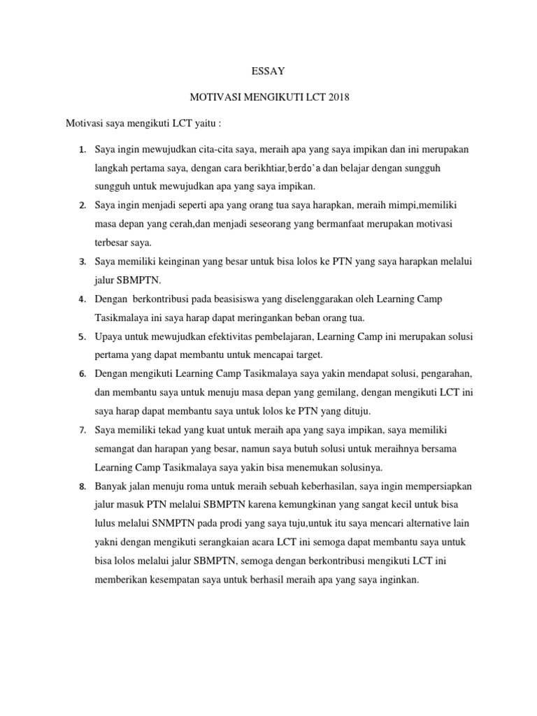 Essay Motivasi LCT | PDF