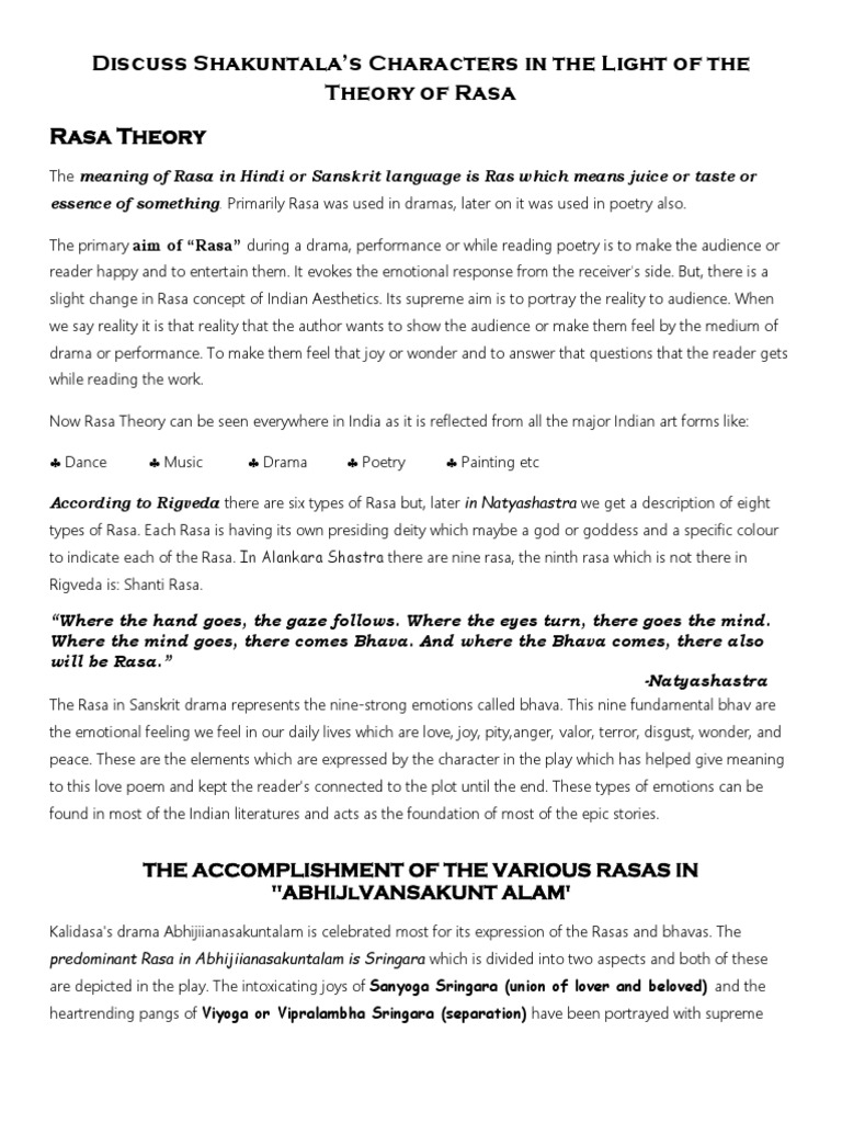 Shakuntala's Characters & Rasa Theory | PDF