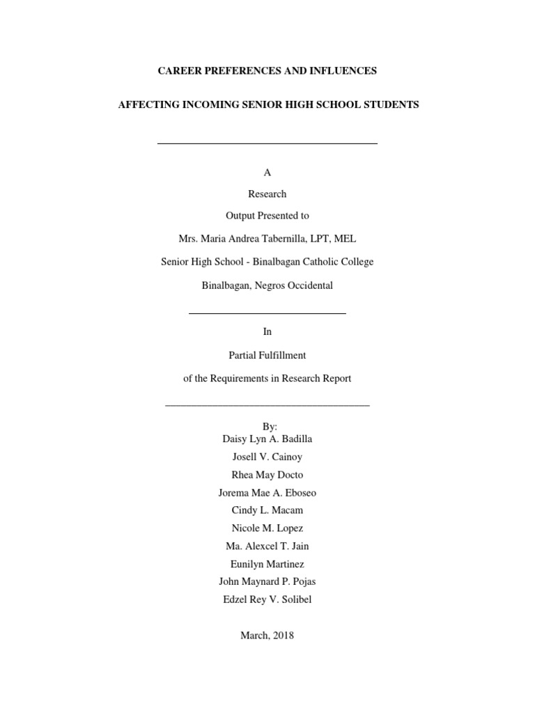 Career Preference and Influences Affecting Senior High School Students ...