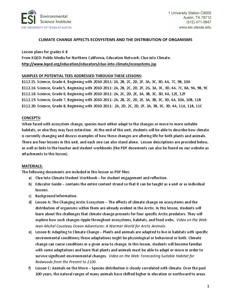072 Lesson Plan Climate Change Affects Ecosystems | PDF | Greenhouse ...