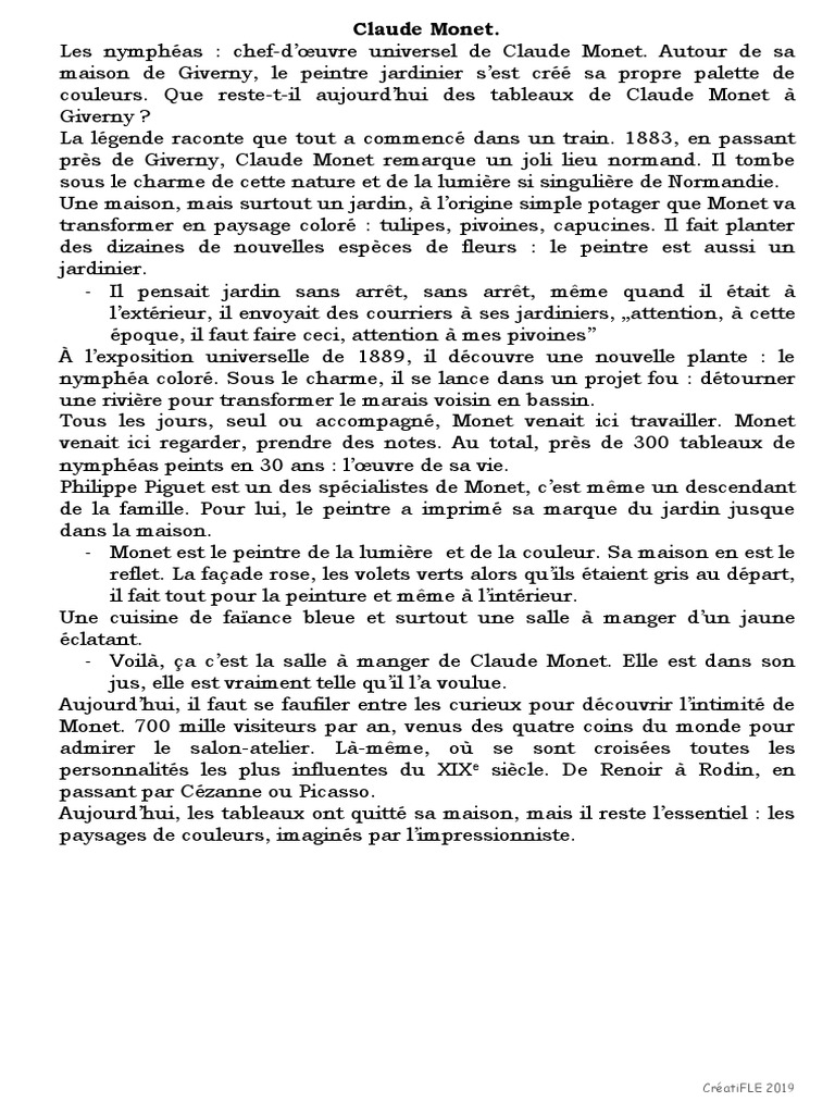texte | Claude Monet | Jardins