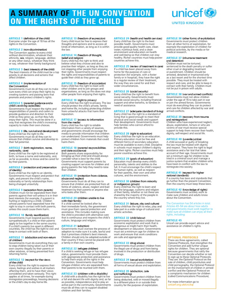 UNCRC Summary-1 1 | PDF | Children's Rights | Child Abuse