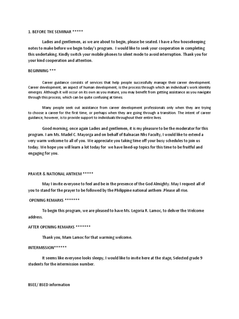 Script For Emcee - Career Guidance Program | PDF