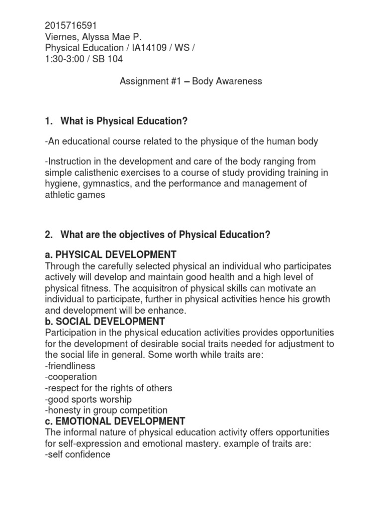Physical Education Basics | PDF | Physical Fitness | Human Body