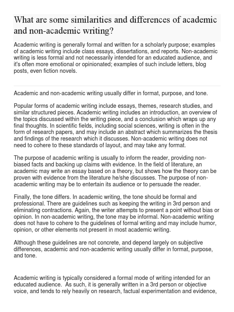 Similarities and Differences of Academic Writing | PDF | Essays | Thesis