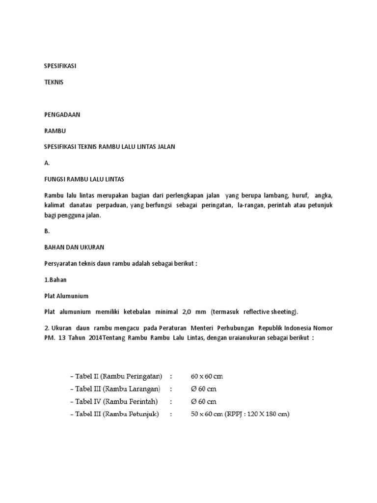 SPESIFIKASI Rambu | PDF