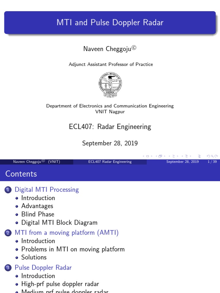 MTI Radar PDF | PDF | Radar | Telecommunications Engineering