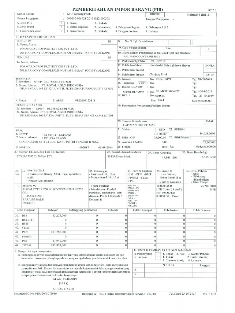 Contoh PIB Billing & Bukti Bayar | PDF