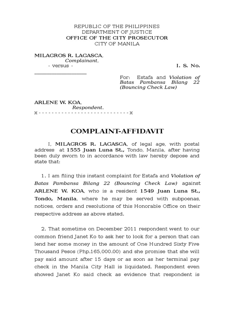 Counter Affidavit | PDF | Manila | Payments