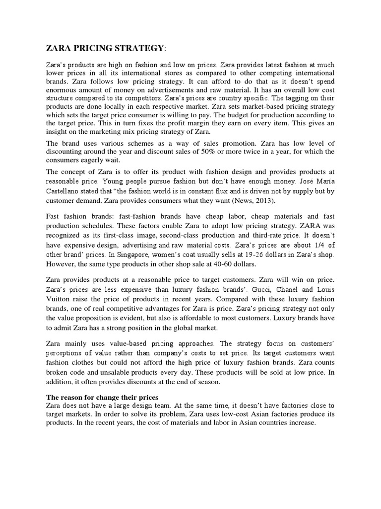 Zara Pricing Strategy | PDF | Pricing | Retail
