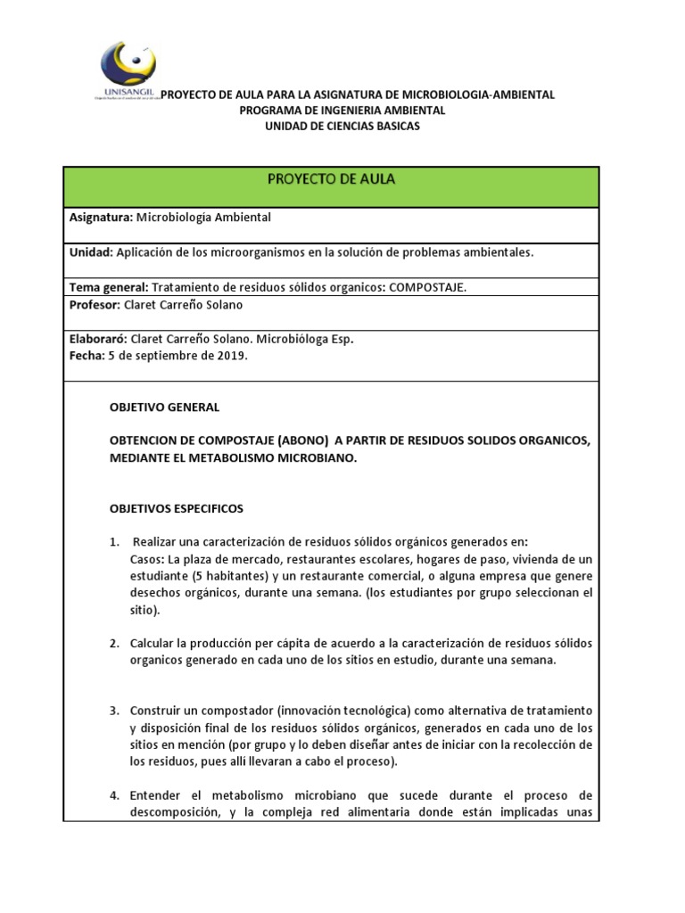 Proyecto de Aula - Microbiologia | PDF | Compost | Residuos