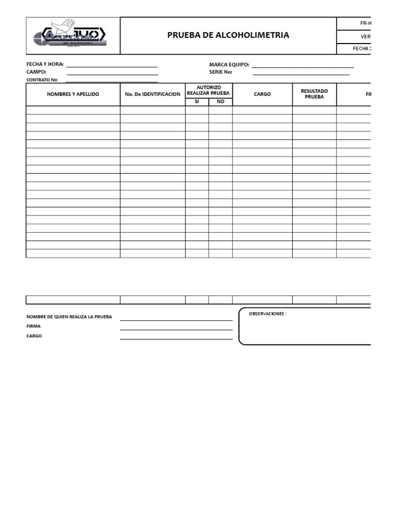 Formato Alcoholimetria | PDF