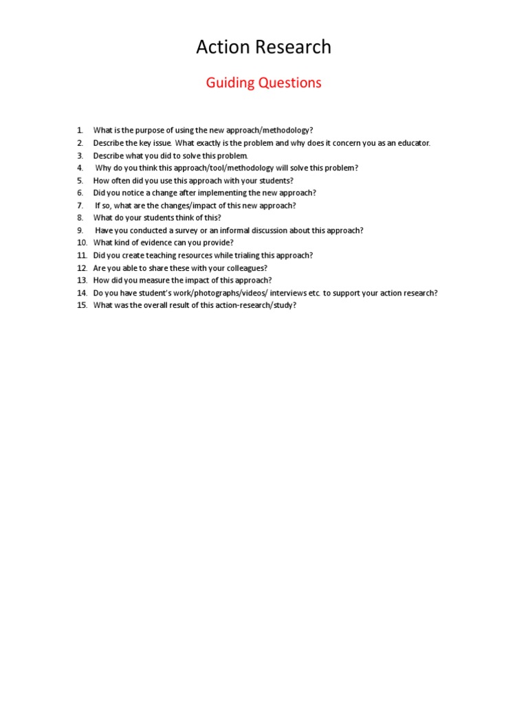 Action Research Guiding Questions | PDF