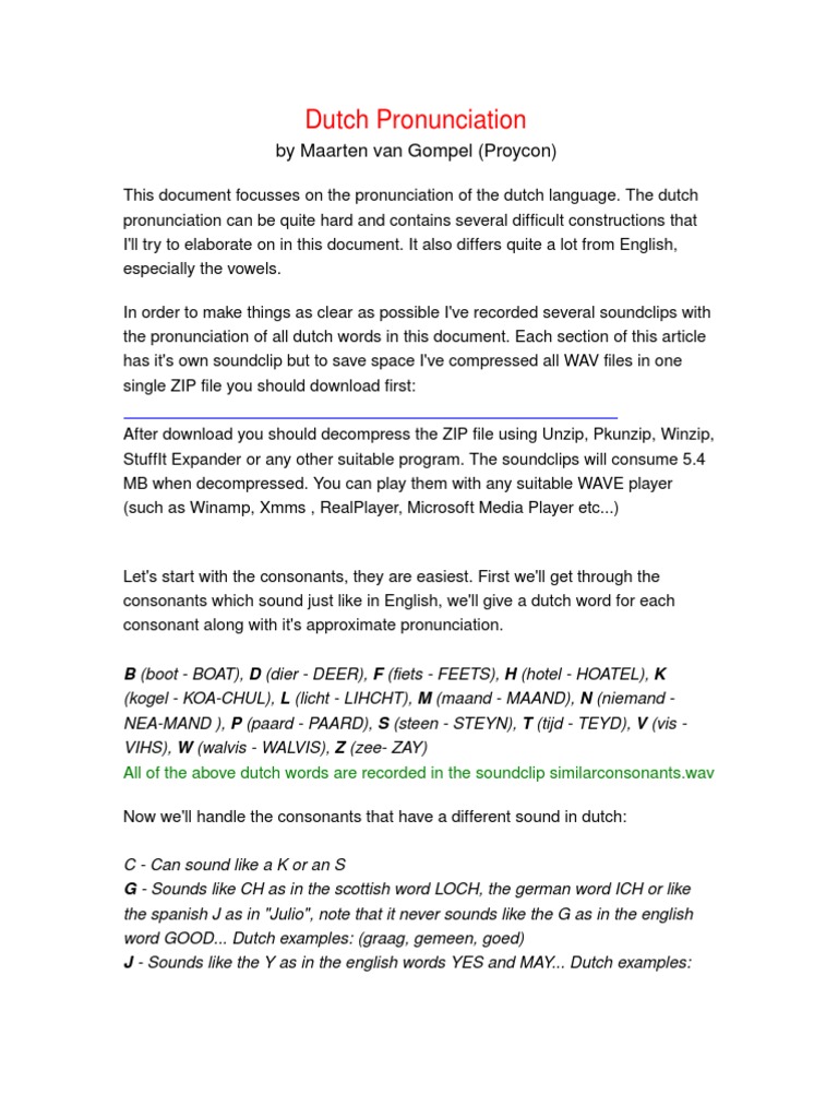 Dutch Pronunciation | PDF | Stress (Linguistics) | English Language