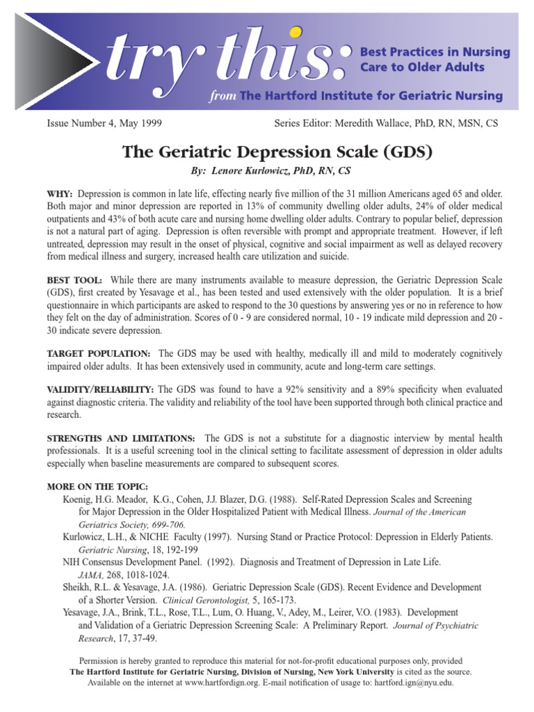 Geriatric Depression Scale | PDF | Geriatrics | Major Depressive Disorder
