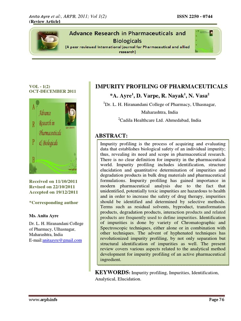 Impurity Profiling of Pharmaceuticals PDF | PDF | Chromatography ...