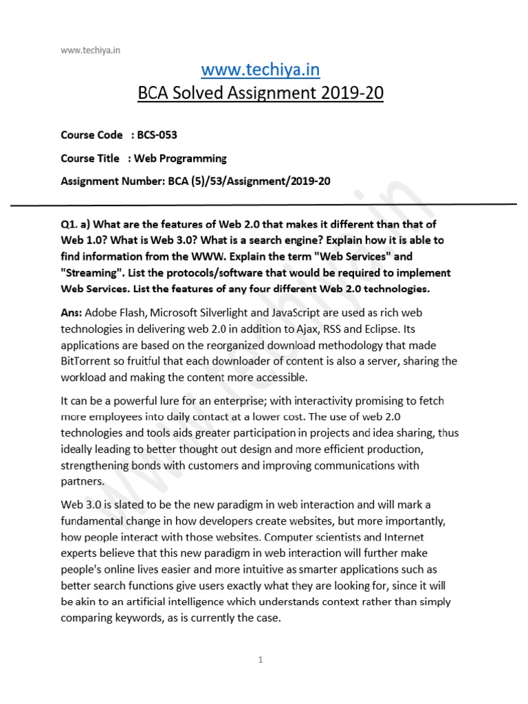 BCS 053 Web Programming Solved Assignment 2019 20 | PDF BCS 053 Web Programming Solved Assignment 2019 20 | PDF