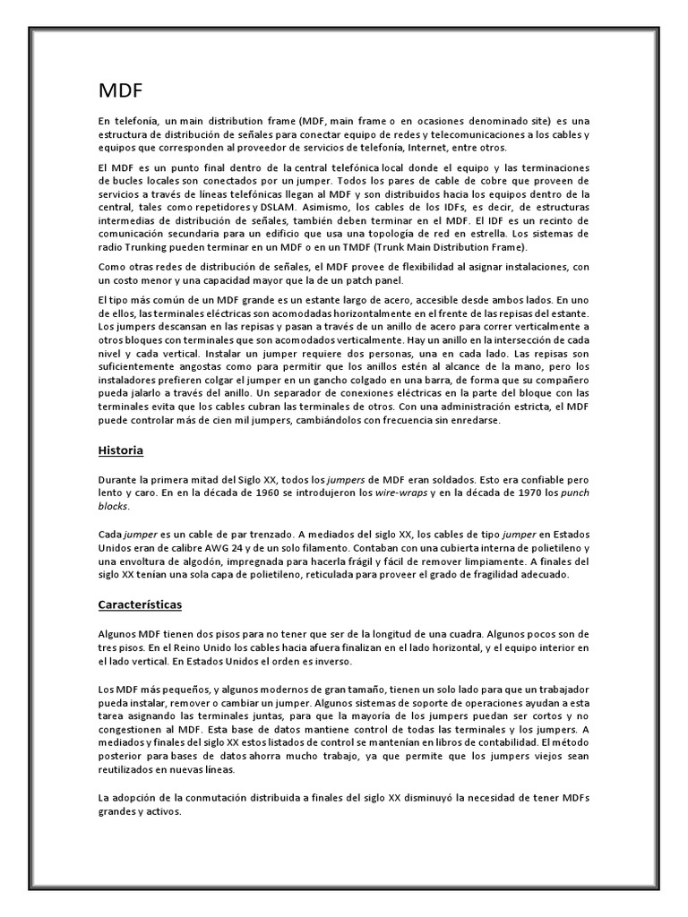 Estructura y Funciones del MDF en Redes | PDF | Equipo de ...