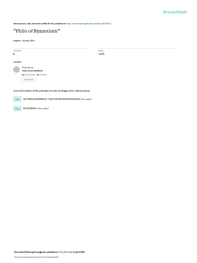 Philip Rance EAH Philo of Byzantium | PDF