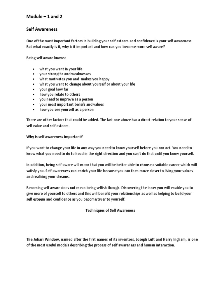 Developing Self-Awareness and Self-Confidence Through Understanding ...