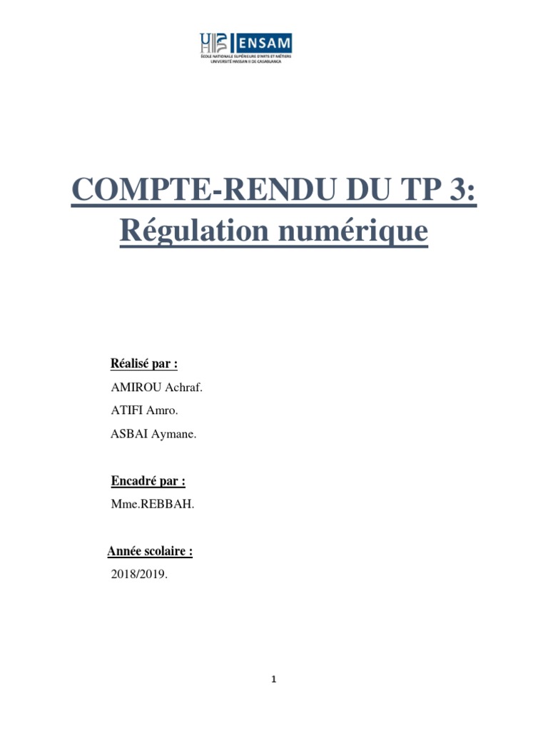 TP Régulation Numérique avec Matlab/Simulink | PDF | Électrotechnique | Domaines de l'informatique