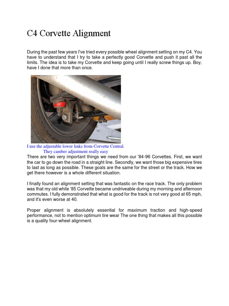 C4 Corvette Alignment | PDF | Tire | Motor Vehicle