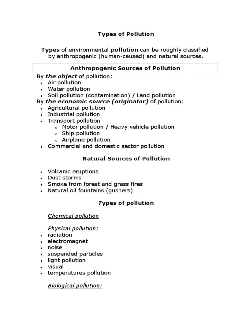 Types of Pollution | PDF | Air Pollution | Pollutant
