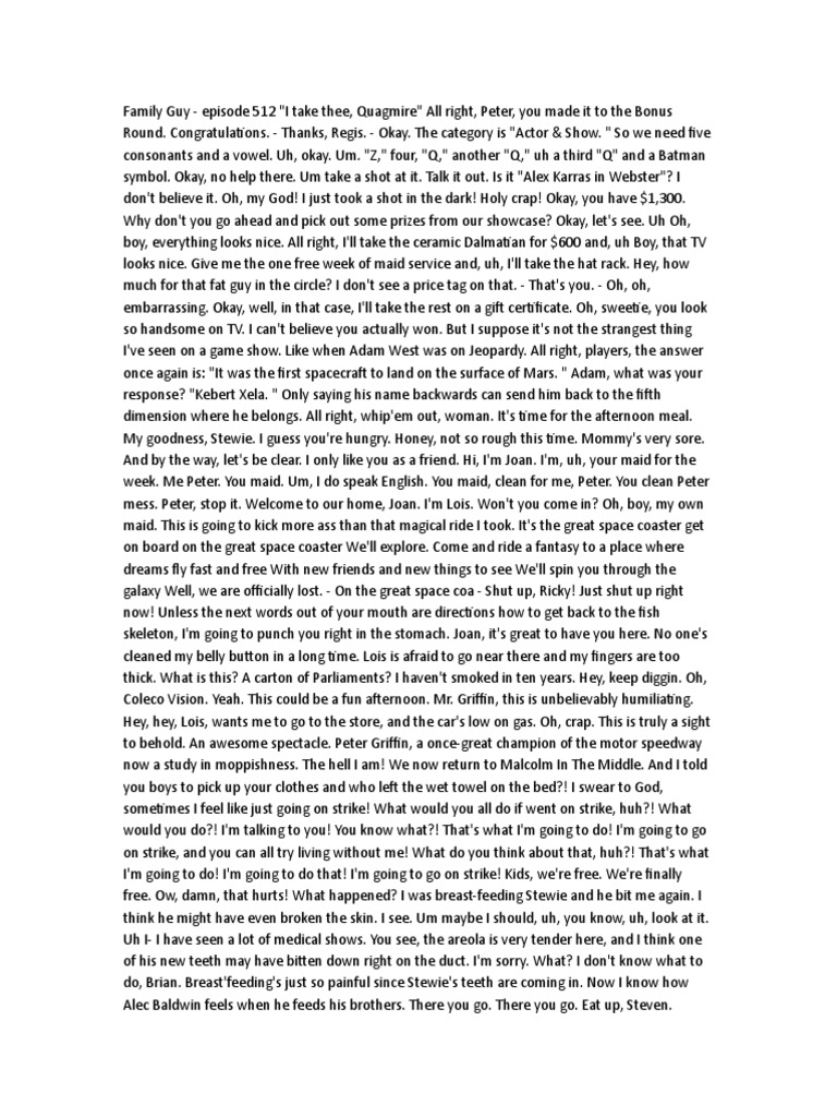 Family Guy Script | PDF | Television Series Created