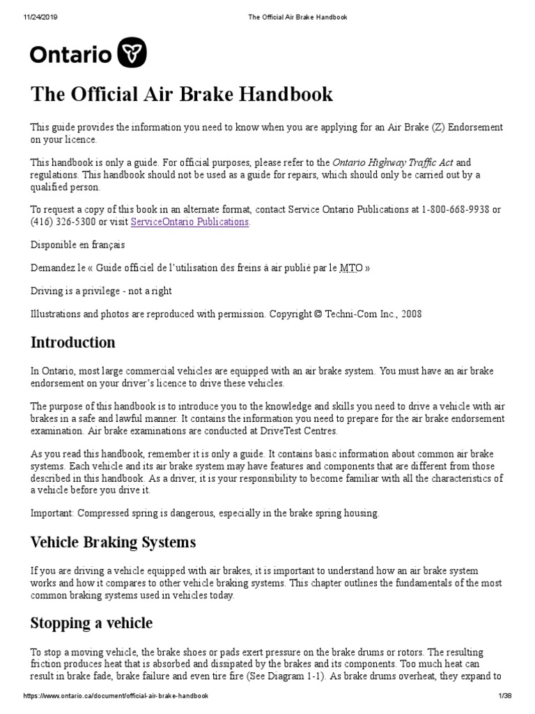 Ontario Air Brake Handbook (2019) | PDF | Brake | Trailer (Vehicle)