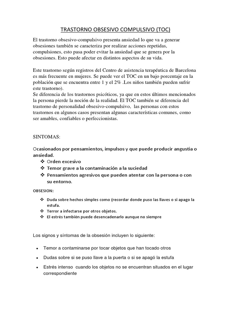 Entendiendo el Trastorno Obsesivo-Compulsivo | PDF | Relaciones personales, crianza y desarrollo ...